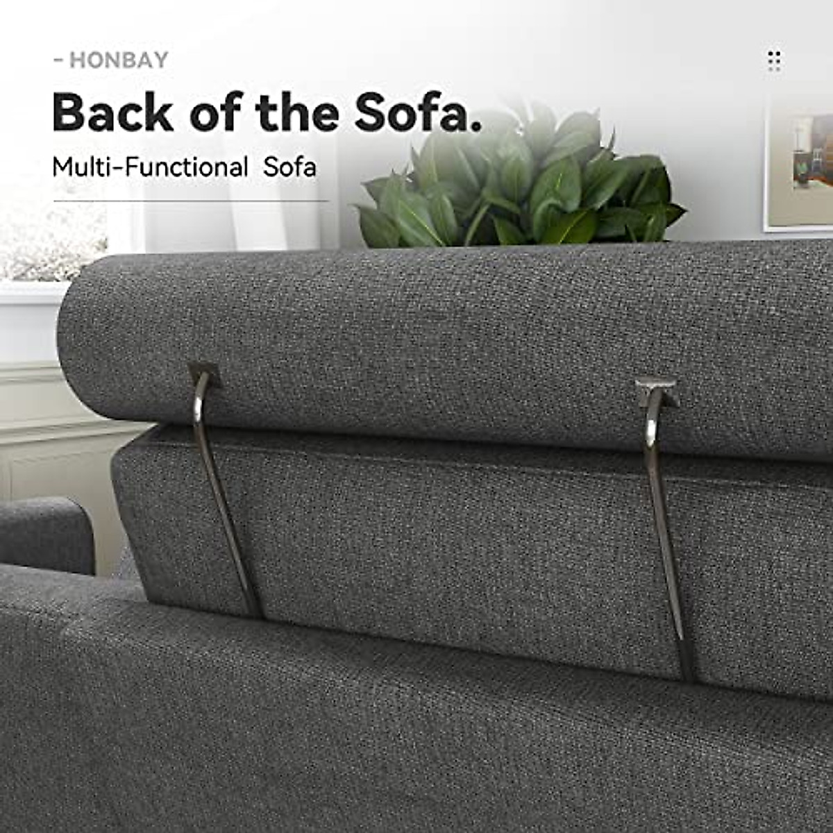 HONBAY Convertible Sectional Couch L Shape Sofa with Chaise Modern Fabric Sectional Sofa with Cup Holders L Shaped Couch for Living Room, Dark Grey