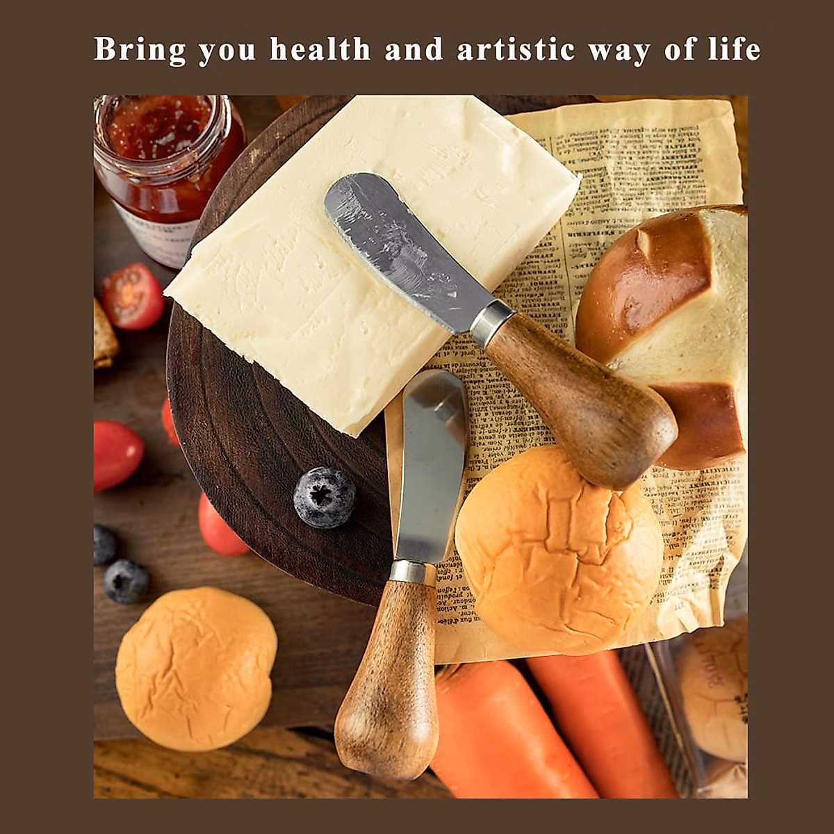 Miraclekoo Vertical Cheese Spreader Knives Kit, 4.7 inch, 420 Stainless Steel Butter Knife for Charcuterie Peanut Cream Jam Jelly Candy,4Pieces