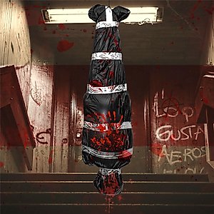 STONCH Inflatable Bloody Corpse Bag Halloween Decorations Outdoor Clearance, Scary Halloween Kills Body Decorations Indoor, Realistic Murder Scene Halloween Room Decor, DUMMY-1, Black