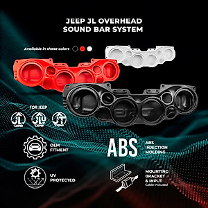 DS18 JL-SBAR Overhead Soundbar for Jeep Wrangler JL/JLU/JT 2018-2022. Fits 4 X 8 Speakers and 4 X 3.78 Tweeters, High Durable Plastic Mold Injected UV Protected, Black