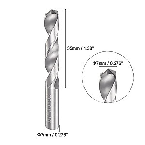 uxcell Solid Carbide Drill Bits, 7mm C2/K20 Tungsten Carbide Jobber Drill Bits Straight Shank Drilling Tool for Stainless Steel Aluminum Iron Metal Plastic