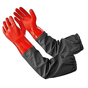 Coopache Full Arm Pond Gloves Long Waterproof Gloves with Cotton lining Extra Long Waterproof Gloves for Pond Cleaning Care and Machinery Industry, 25-inch