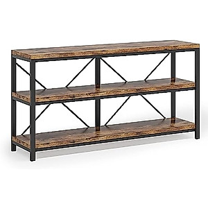 Tribesigns 55 Inches Long Sofa Table with Storage Shelves, 3 Tiers Industrial Rustic Console Table with Open Shelves, Three Decorative Shelf, Open TV Shelf for Living Room, Hallway, Book