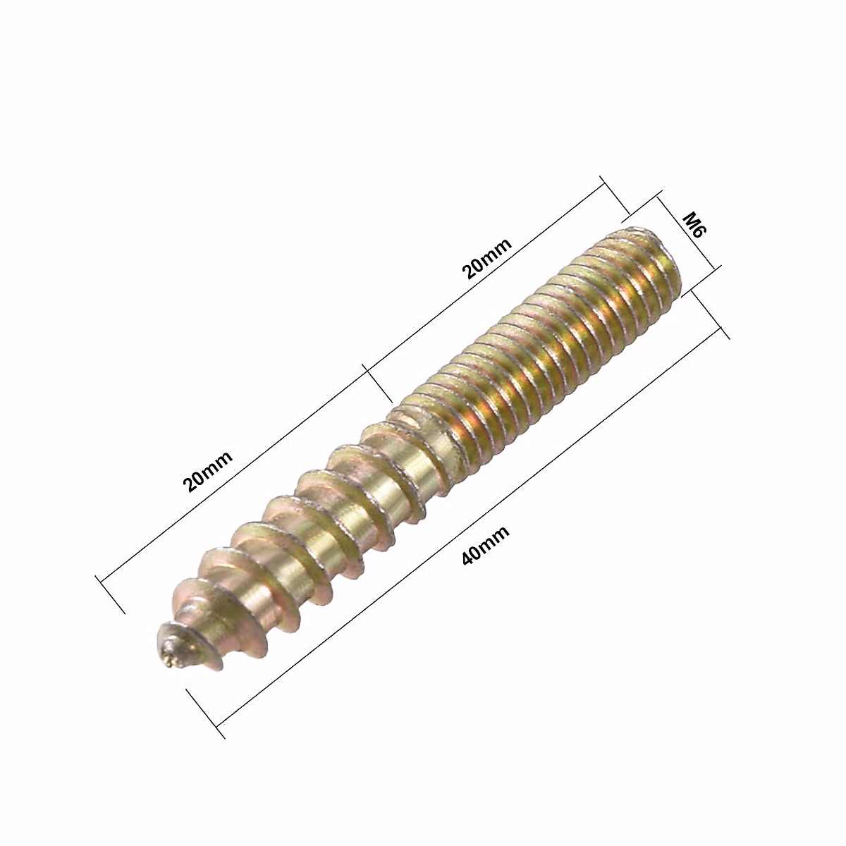 uxcell M6 Hanger Bolts Length 1-5/8"(40mm) Double Headed Bolts Self-Tapping Screw 6mm Wood Joint Furniture Legs 10pcs