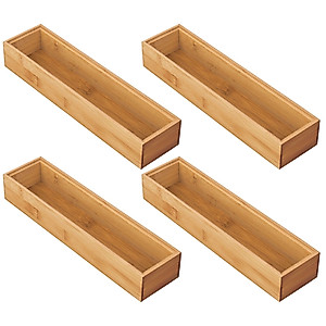 mDesign Slim Wooden Bamboo Drawer Organizer - 12" Long Stackable Storage Box Tray for Kitchen Drawers/Cabinet - Utensil, Silverware, Spatula, Flatware Holder - Echo Collection, 4 Pack, Natural Wood