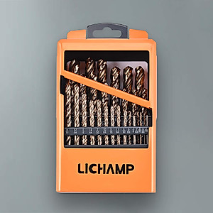 Lichamp 29PCS HSS Cobalt Drill Bits Set 1/16" to 1/2" with Three Flute for Hard Metal, Hardened Stainless Steel and Cast Iron