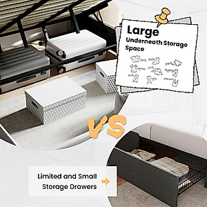 SHA CERLIN Queen Size Lift Up Storage Bed/Modern Wingback Headboard/Upholstered Platform Bed Frame/Hydraulic Storage/No Box Spring Needed/Wood Slats Support/Light Grey