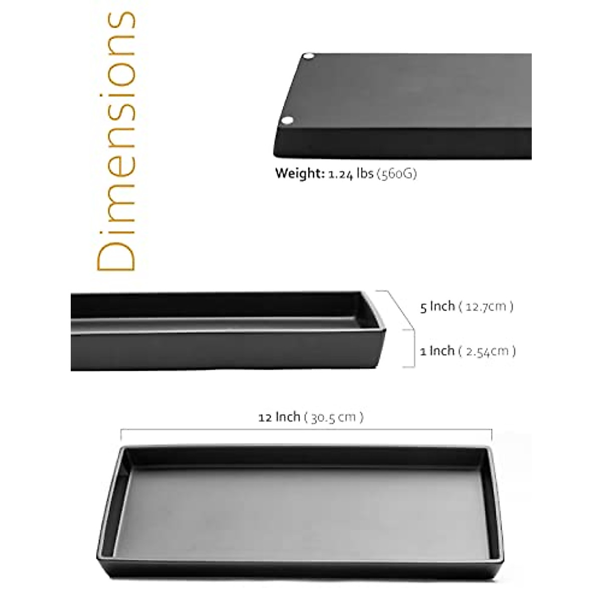 Jo Lavie Matte Black Bathroom Accessory Set 4 Pcs & Rectangle Vanity Tray, BathroomOrganizer Soap Dispenser Apothecary Jar Toothbrush Holder Toothbrush Cup Bathtub Tray Bathroom Organizer