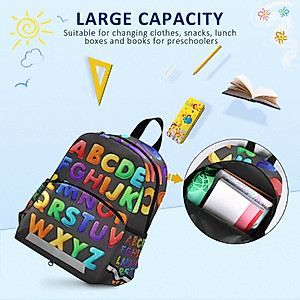Glaphy Colorful Alphabet Kids Backpack for Boys Girls, Kindergarten Elementary Toddler Backpack with Reflective Stripes, Preschool Bookbag with Chest Strap