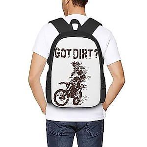 WZOMT Boys Motocross School Backpack Funny Got Dirt Bike Fly Racing Vintage White Bookbag Fashion Laptop Bags Water Resistant Daypack Rucksack for Travel Hiking Kids Men Women 17" Knapsack
