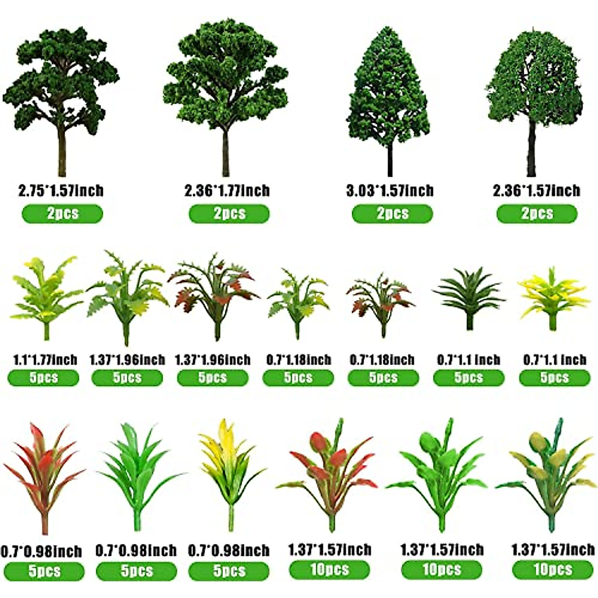88pcs Model Trees Mixed Miniature Plants Model Train Scenery Architecture Trees Fairy Garden Trees Wargame Trees Model for Diorama DIY Craft Scenery Landscape Natural Green