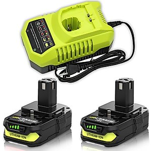 TOPBATT 2Pack P108 P102 3.0Ah Replacement for Ryobi 18V Battery and P117 Charger Combo Compatible with Ryobi 18 Volt Battery P103 P104 P105 P107 P109 P190 P191 P122 Cordless Tool