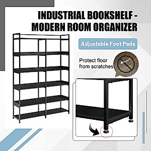 Merax 6-Tier Tall Bookshelf Bookcase, Freestanding Open Large Vintage Industrial Storage and Display Shelves for Home Office