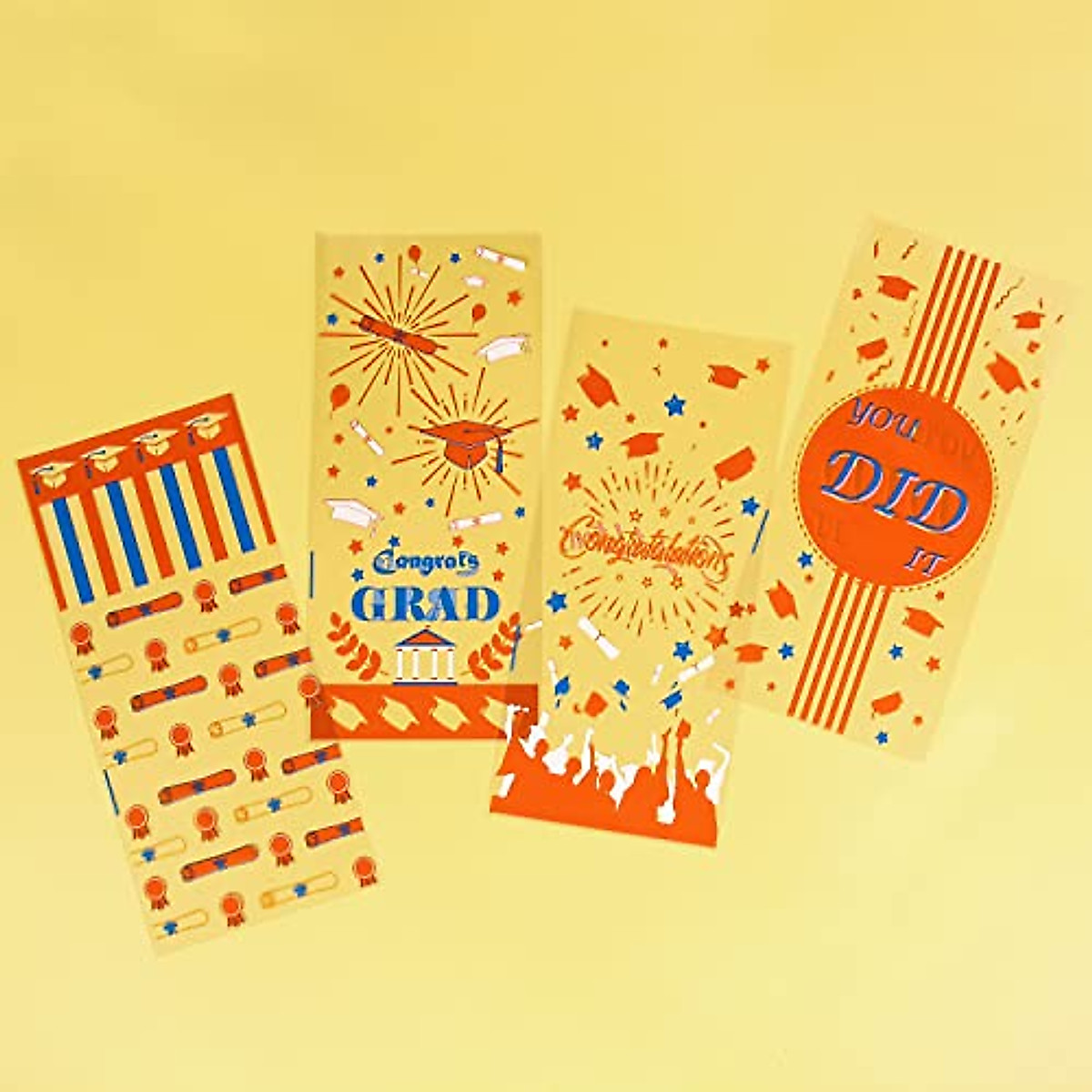 100Pcs Graduation Party Decorations Cellophane Bags - Graduation Gifts Cellophane Treat Bags with Ties, 11"x5" Graduation Decor Clear Cellophane Bags for Graduation Party Decorations Supplies (Orange)