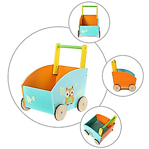 labebe - Baby Walker, Kid Shopping Cart Walker, Push Toy for 1-3 Years Old, Infant Wooden Walker, Sit to Stand Learning Walker, Toddler Outdoor Activity Walker, Children Walker Toy with Wheels-Owl