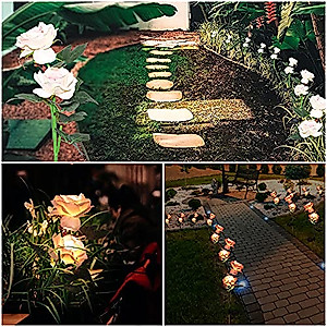 MIKK Solar Garden Stake Flower Lights, 2pack Outdoor Decorative Floral Lights, LED Artificial Waterproof Yard In-Ground Lights Lights for Garden Lawn Patio Backyard.（Pink Rose）