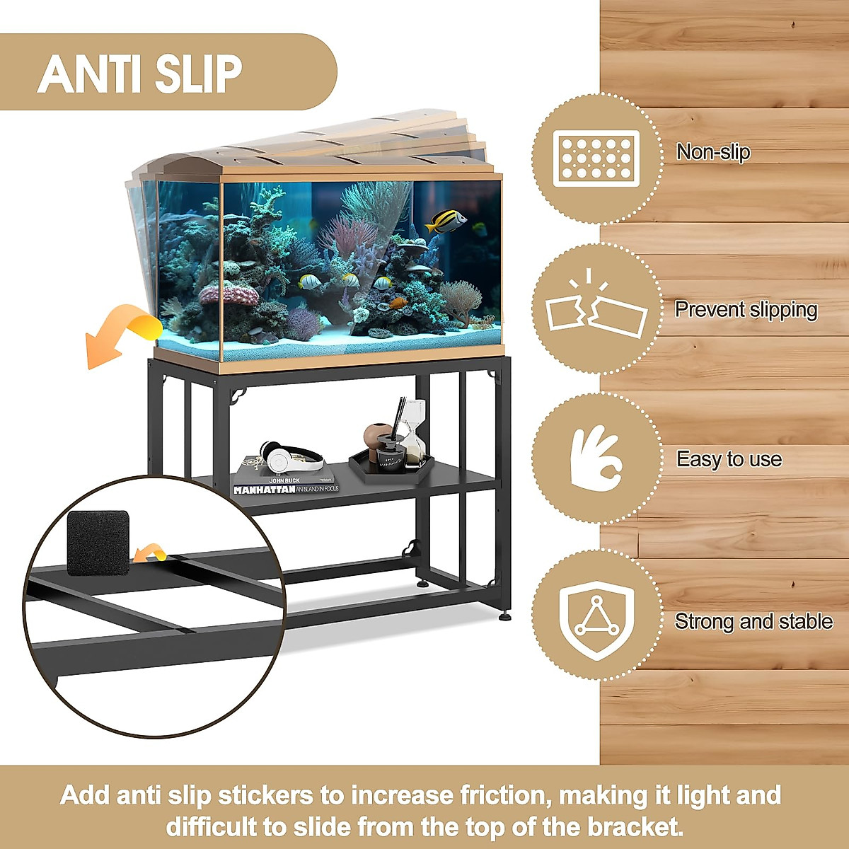 Grehitk Fish Tank Stand, 40 Gallon Aquarium Stand, Metal Aquarium Turtle Tank, Adjustable 2-tier Fish Tank Rack Shelf, Reptile Tank Terrariums Tank Breeder Reptile Tank Stand, Tank not Included