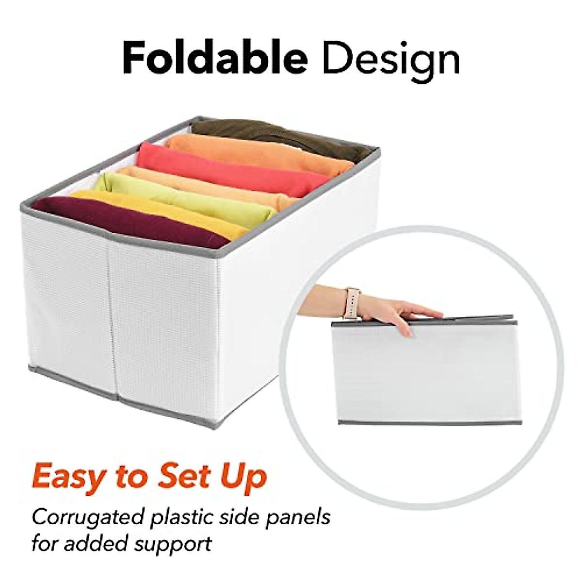 4EVERGOODS Wardrobe Clothes Organizer, Closet Organizer, Dresser Organizer - Lightweight Sweaters, Shirts, T-Shirts, Leggings, Skirts, 7 Grids - PVC Gray - 1 Piece Set