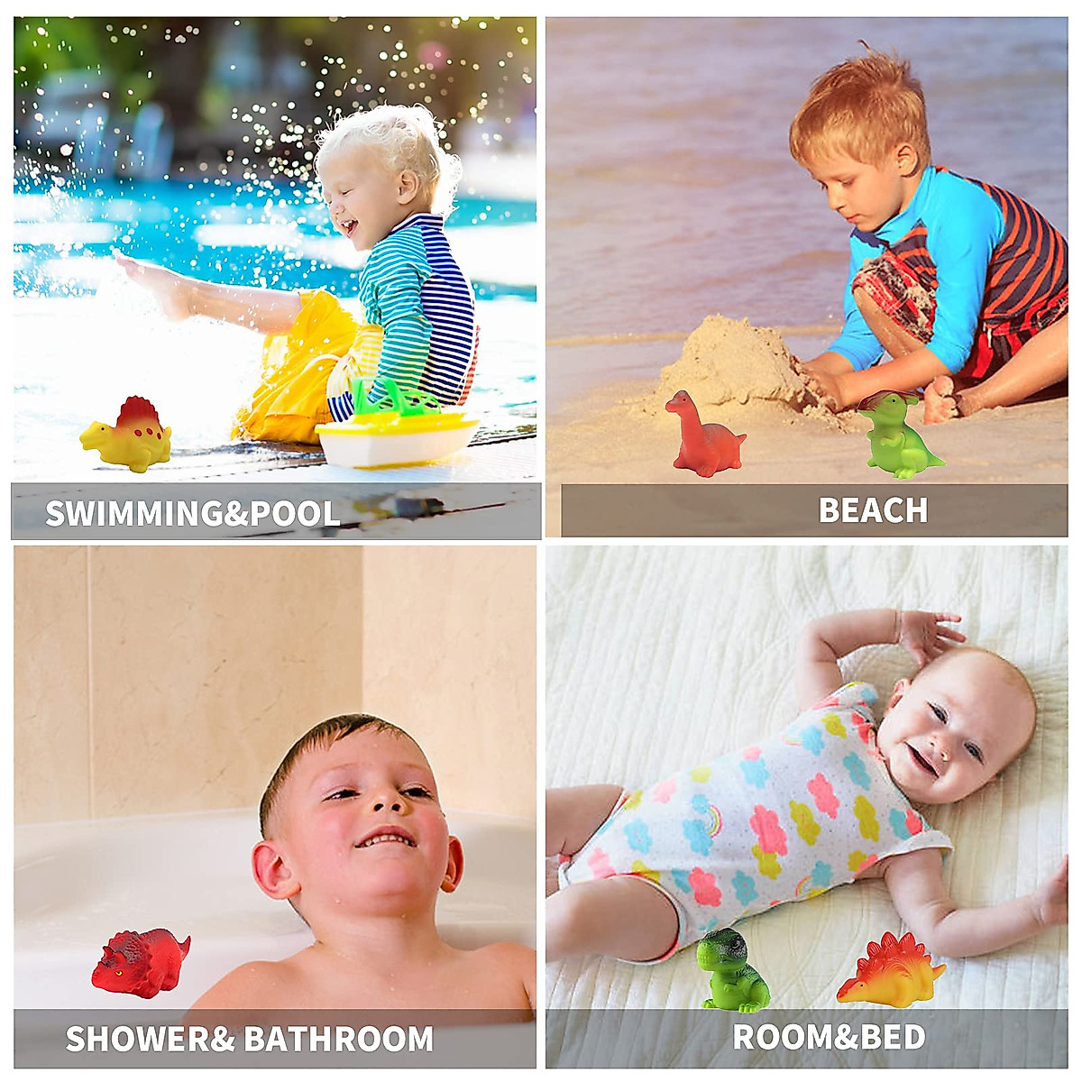 Aildysee Dinosaur Bath Toys, 6 Packs Light Up Floating Rubber Toys for Baby Children Toddler,Pool Water Bathtub Shower Toys for Kids Preschool in Holiday Christmas Birthday