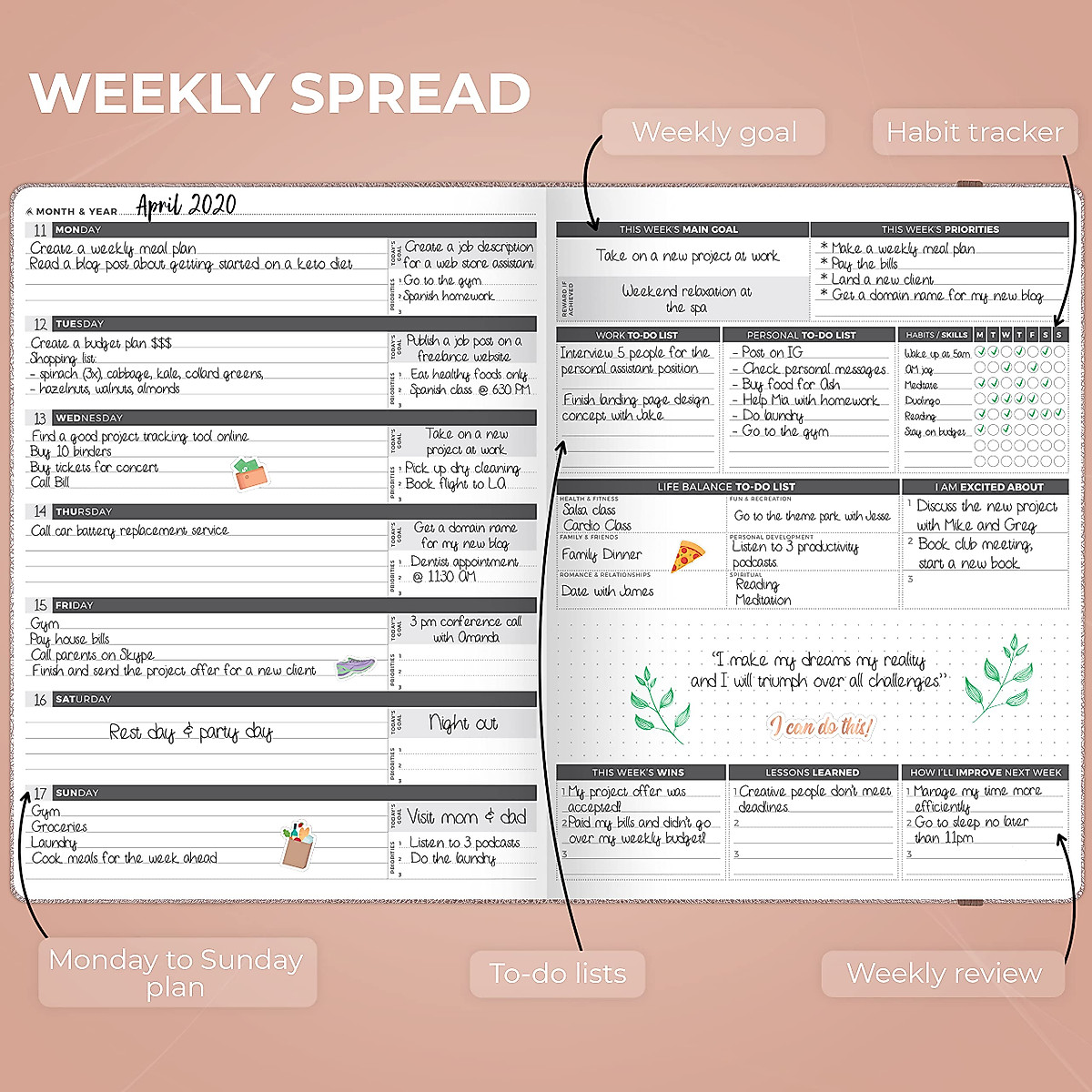 Clever Fox Planner PRO – Weekly & Monthly Life Planner to Increase Productivity, Time Management and Hit Your Goals, 8.5x11″ (Rose Gold)