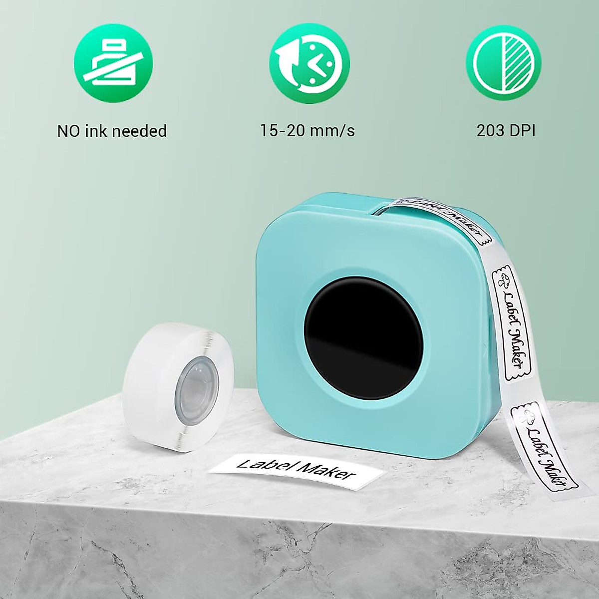 Label Maker Machine with Tape, Memoqueen Q30S Portable Mini Bluetooth Thermal Label Printer for Storage, Barcode, Mailing, Office, Home, Organizing, Sticker Label Makers with Multiple Templates, Green