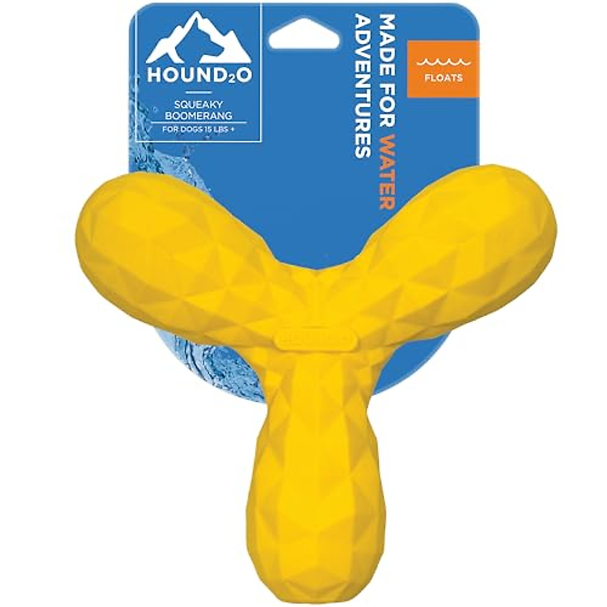 Hound2O Outdoor Dog Toys - Squeaky Boomerang, Yellow - Tough, Engaging, Interactive Toys for All Breeds - Chew, Chase, & Fetch - Durable Non-Toxic Materials That Float, Easy to Clean for Outdoor Play