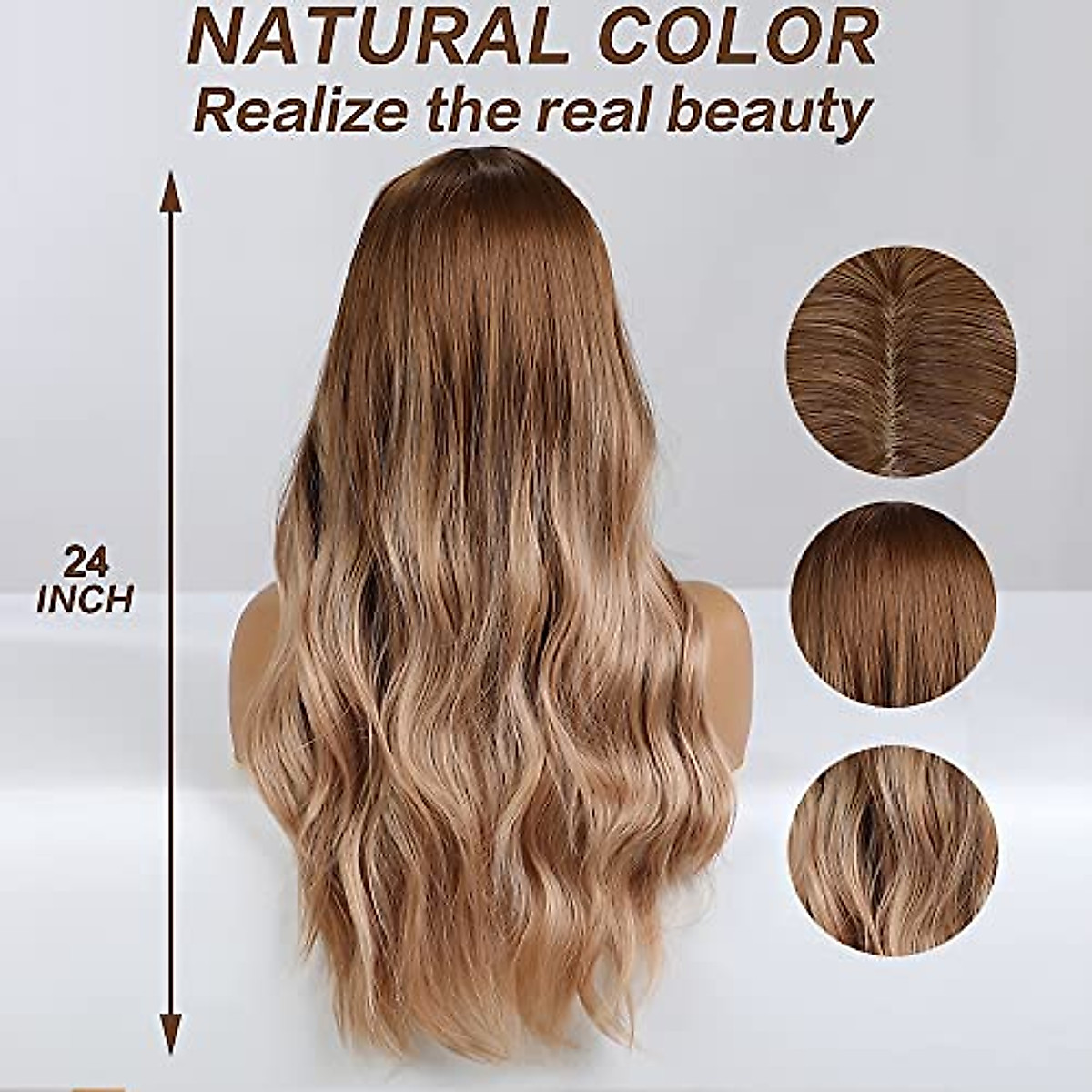 Esmee 24 Inches Long Wavy Wig Brown ombre Blonde Wigs Cosplay Party Wigs for Women Heat Resistant Fibre for Daily Party Use