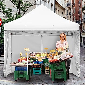 Tangkula 10x10ft Pop up Canopy Tent, Commercial Instant Canopy with 5 Removable Zippered Sidewalls & Extended Awning, Portable Market Canopy Tent with 4 Sand Bags, 8 Stakes, 4 Ropes & Roller Bag