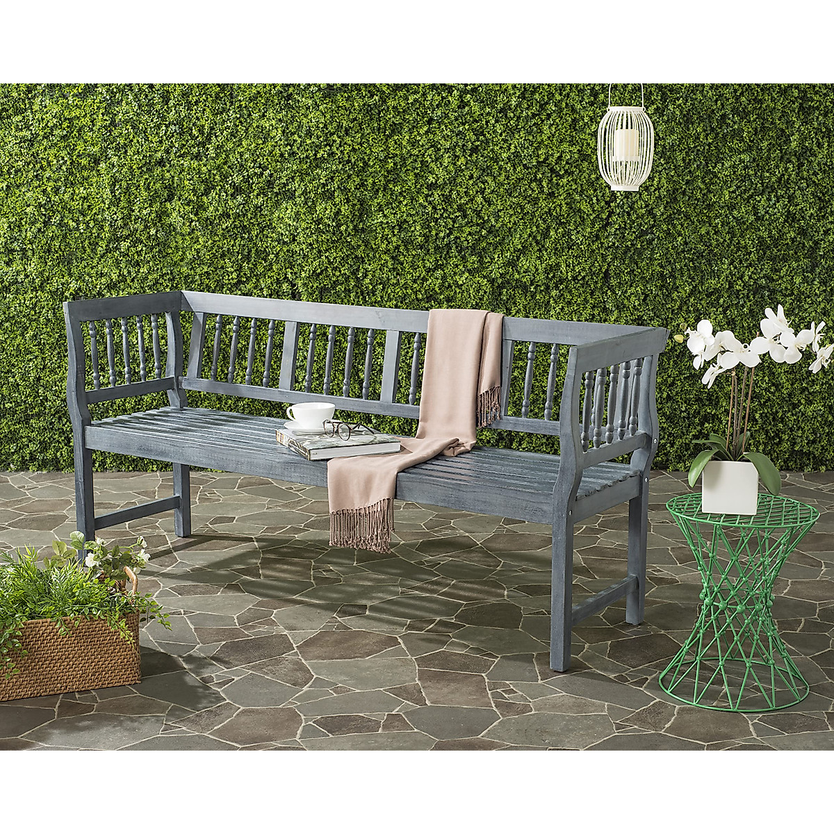 Safavieh PAT6732B Outdoor Collection Brentwood Bench, Ash Grey