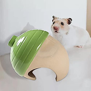 yanguilai Hamster Hideout Cooling Ceramic House Bed, Gerbils Mice Small Animal Cage Habitat House Décor,B Green Acorn