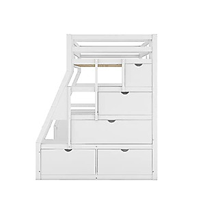 Merax Loft Bed Twin Size, Wooden Frame with Desk and Storage, Space-Saving Design with Convenient Multi-Drawers & Cabinet, for Teens Adults (White)