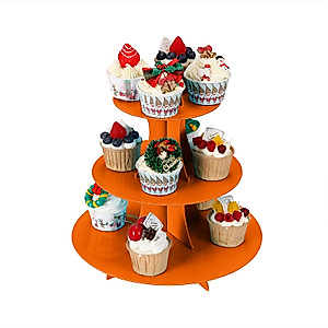 YLDW 3-Tier Cupcake Stand, Cake Stand Holder, Tiered DIY Cupcake Stand Tower for Dessert Table Displays, Birthday Theme Party Favors Decoration, Floral Tea Party, 12" W x 12.8" H, Orange