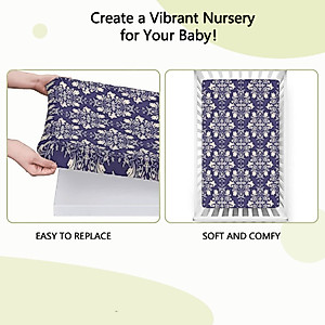 Royal Blue Themed Fitted Mini Crib Sheets,Portable Mini Crib Sheets Ultra Soft Material-Baby Sheet for Boys Girls,24“ x38“,Violet Blue Beige
