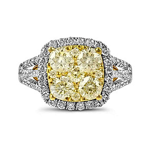 Dazzlingrock Collection 14kt White Gold Women's Round Yellow Diamond Cluster Engagement Ring 2-1/5 ctw