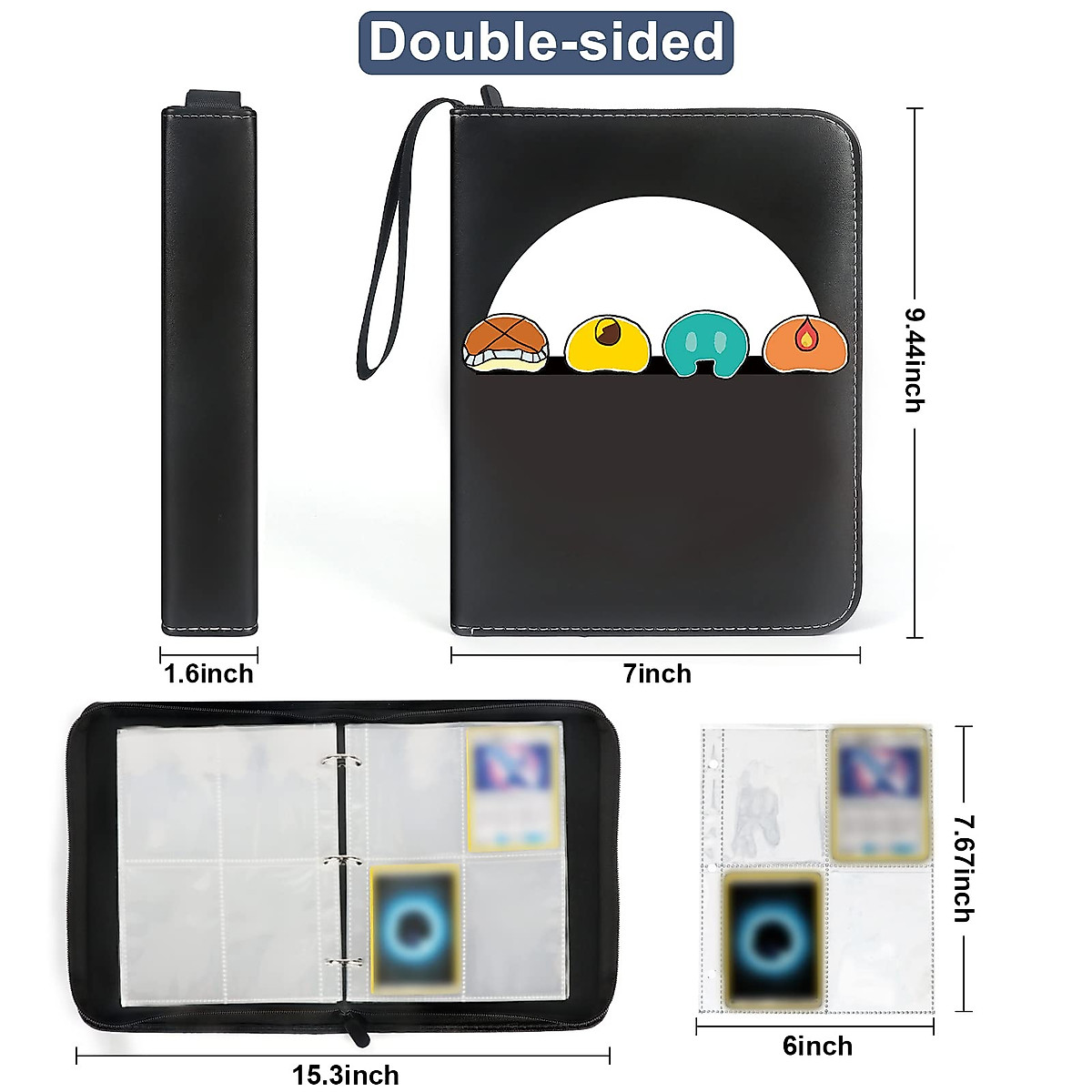 400 Cards 4-Pocket Soccer Card Binder for Cards, Zatozkar Cards Holders Album for TCG Holders with 50 Removable Sleeves Hold Cute Back Design for Trading Cards Happy New Year Gifts