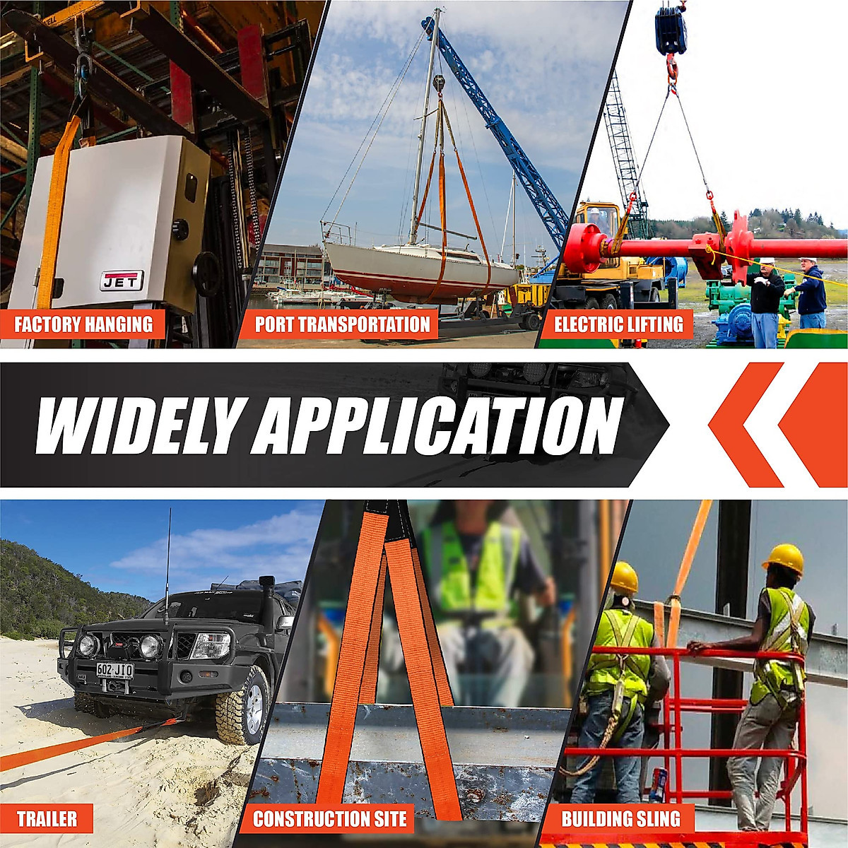 2 Pack 2”x10FT Supper Sturdy Lift Sling Straps, 18800 Pound Capacity Heavy Duty Eye-Eye Nylon Strap for Hoist, 2-Ply Polyester Rigging Straps, Tree Saver Recovery Straps Web Sling Winch