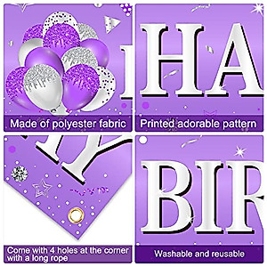 Purple and Silver Happy Birthday Banner Decorations for Women Girl, Purple silver Happy Birthday Yard Banner Party Supplies, 10th 16th 21st 30th 40th 50th 60th 70th 80th 90th Bday Sign Outdoor Indoor