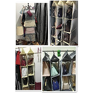 iEventStar 4 Grids Pockets Hanging Bag Handbag Purse Storage Organizer Holder for Wardrobe Closet Hanging Shelves (Gray, 4 Grids)