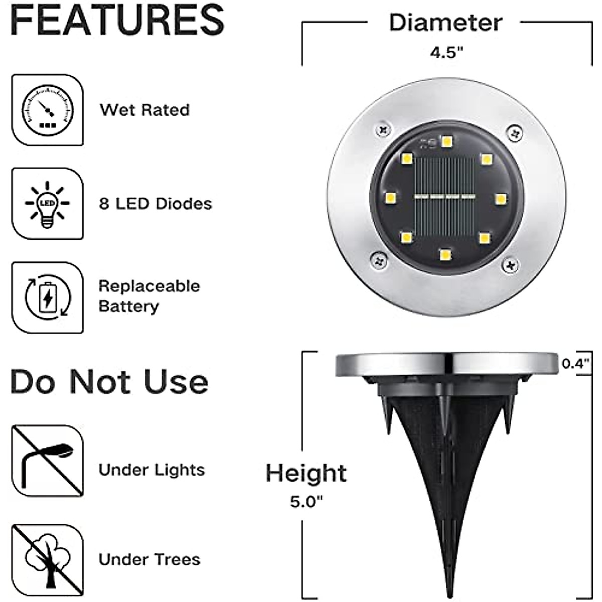 DOSYU Solar Ground Lights, 12 Pack 8 LED Solar Disk Lights Outdoor in-Ground Garden Lights, Waterproof Landscape Lights for Lawn Pathway Yard Deck Patio Walkway, Cold White