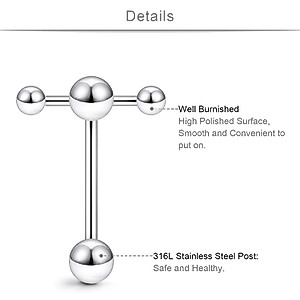 SCERRING 6 Pairs 14G Stainless Steel Soft Silicone Clear Acrylic Tongue Teaser Double Barbell with Slave Ring Nippleings Ring Body Piercing Jewelry