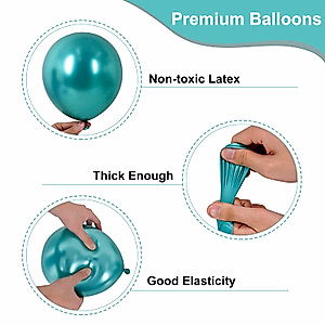 RUBFAC 65pcs Turquoise Balloons, Teal Balloons Metallic Green Latex Balloons, 12 Inches Helium Party Balloons with Ribbon for Wedding, Birthday, Graduation, Gender Reveal, Prom