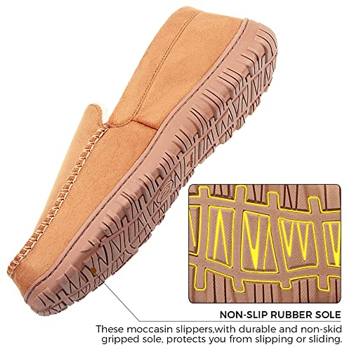 Moccasins for Men House Slippers Indoor Outdoor Plush Mens Bedroom Shoes with Hard Sole Beige 12 M US