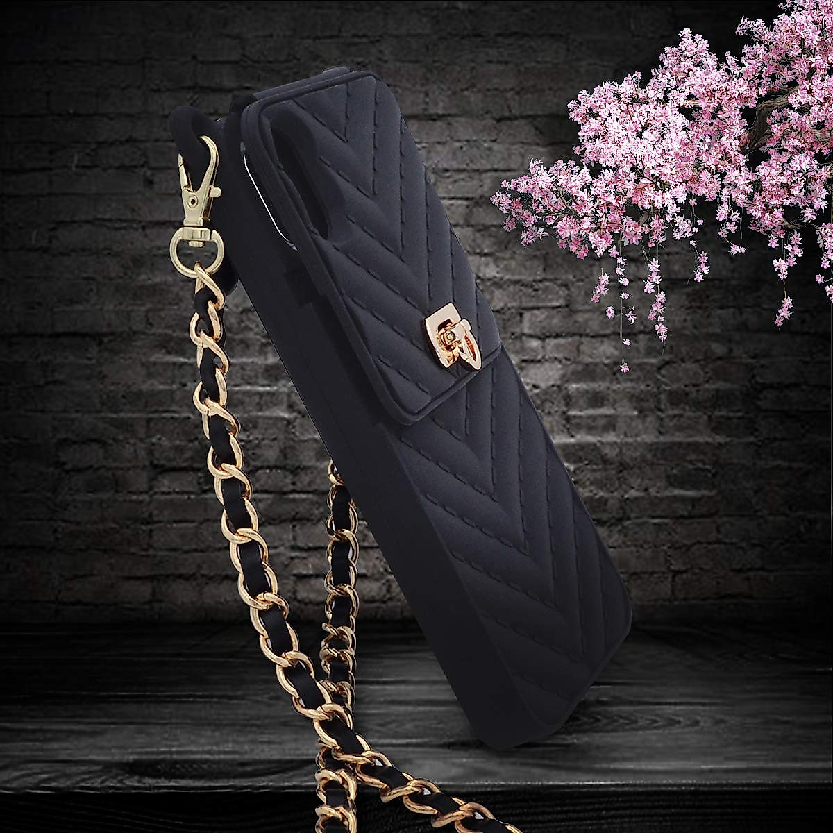 LUVI for iPhone XR Wallet Case with Neck Strap Crossbody Chain Credit Card Holder Slot with Handbag Wrist Strap Protective Cover for Girls Women Silicone Shockproof Case for iPhone XR Black