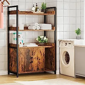 YITAHOME Large Hidden Cat Litter Box Furniture with 3 Shelves and Doors, Wood Litter Box Enclosure, Cat Washroom Storage, Brown