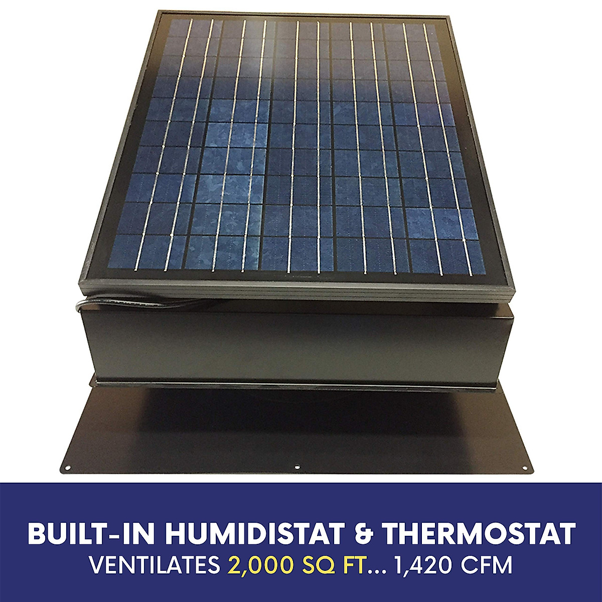 Remington Solar 25-Watt Solar Attic Fan (Black) with Thermostat/Humidistat (20 x 20 x 11 IN) - Brushless Motor – Hail and Weather Resistant Solar Vent Fan – Solar Powered Attic Fan for Homes