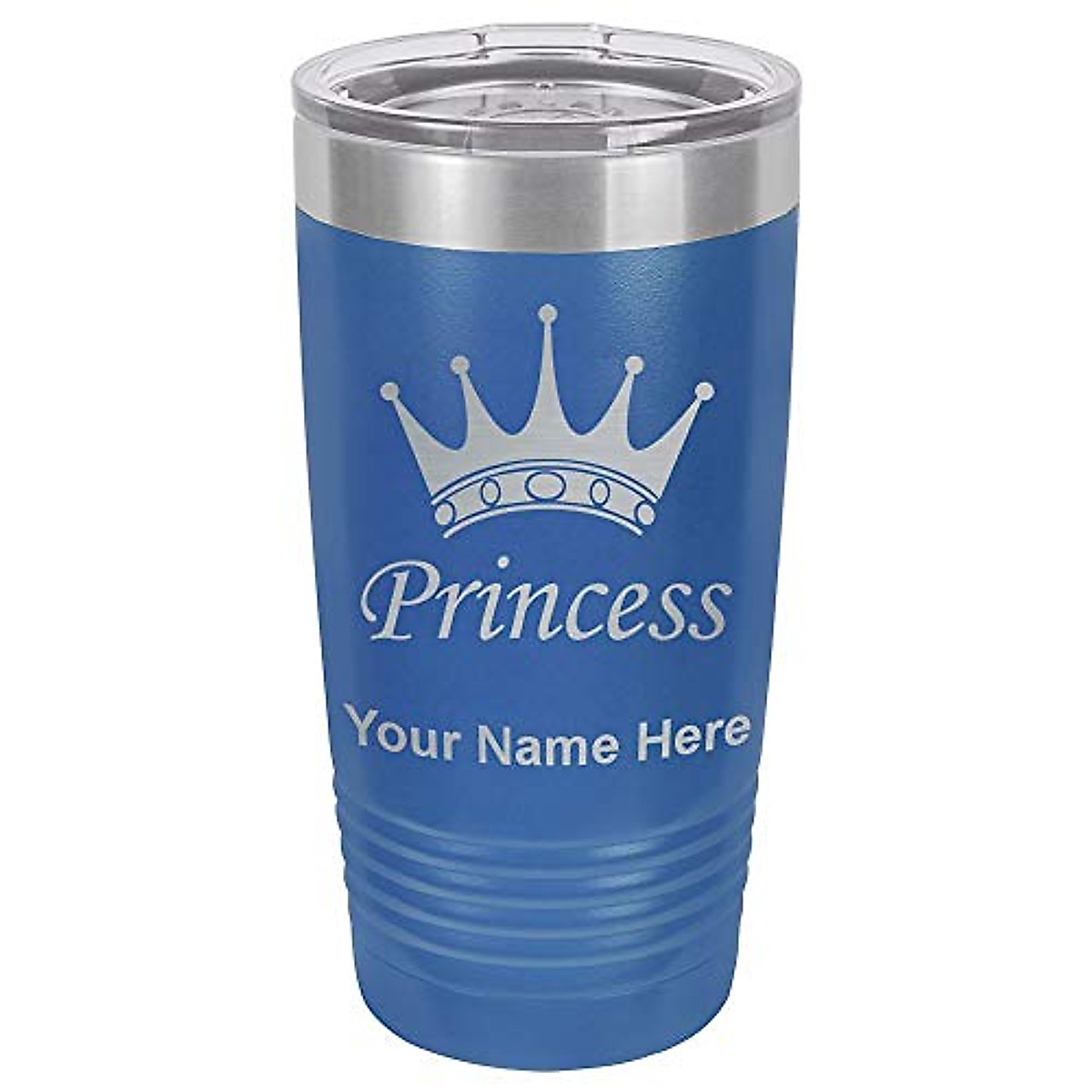 LaserGram 20oz Vacuum Insulated Tumbler Mug, Princess Crown, Personalized Engraving Included (Dark Blue)