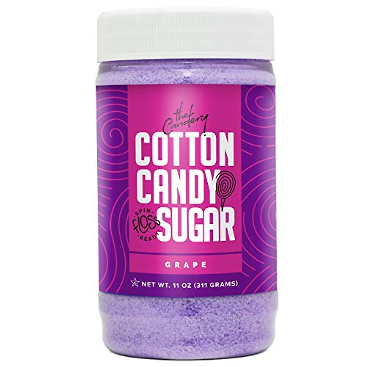 The Candery Cotton Candy Machine and Floss Bundle- Bright, Colorful Style- Sugar Free Candy, Sugar Floss, for Birthday Parties - Includes 5 Floss Sugar Flavors 12oz Jars and 50 Paper Cones & Scooper
