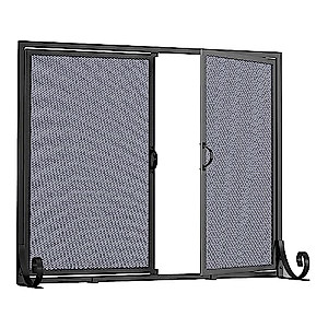 Fire Beauty Fireplace Screen with Hinged Doors, Powder Coated Steel Frame, Metal Mesh, Handcrafted Solid Steel,Decorative Design, Free Standing Spark Guard