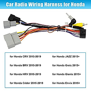 Car Radio Wiring Harness with Antenna Adapter and RCA Connector Compatible with Honda-CRV/BRV/HRV Jazz Greiz Crider Aftermarket Stereo Wire Cable