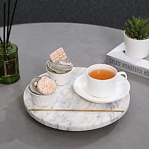 MyGift Modern White Marble Lazy Susan for Table, Serving Turntable Tray with Brass-Tone Metal Strip Accent - Handcrafted in India